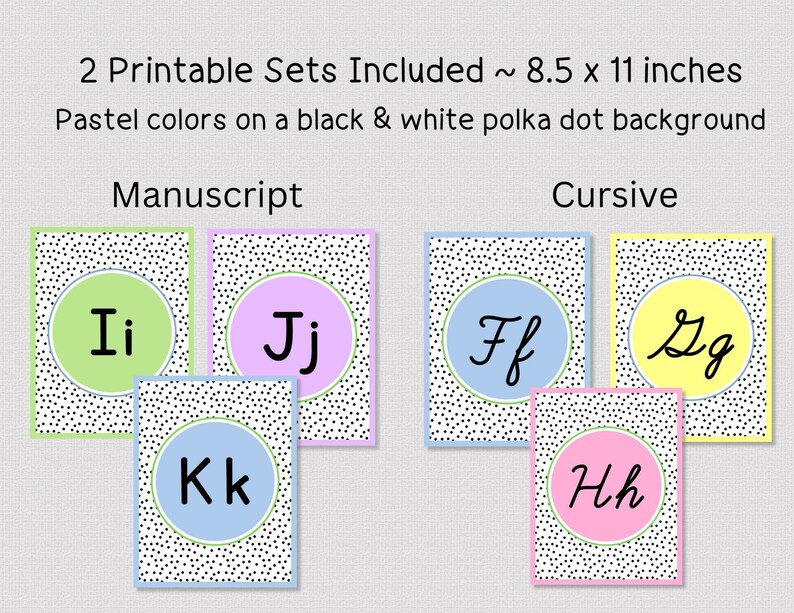 PASTEL COLORS Printable Alphabet Posters, Cursive and Manuscript ...