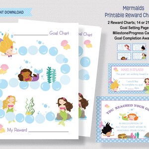 PRINTABLE REWARD Chart for Kids, Mermaids Reward Chart for Girls, Cute ...