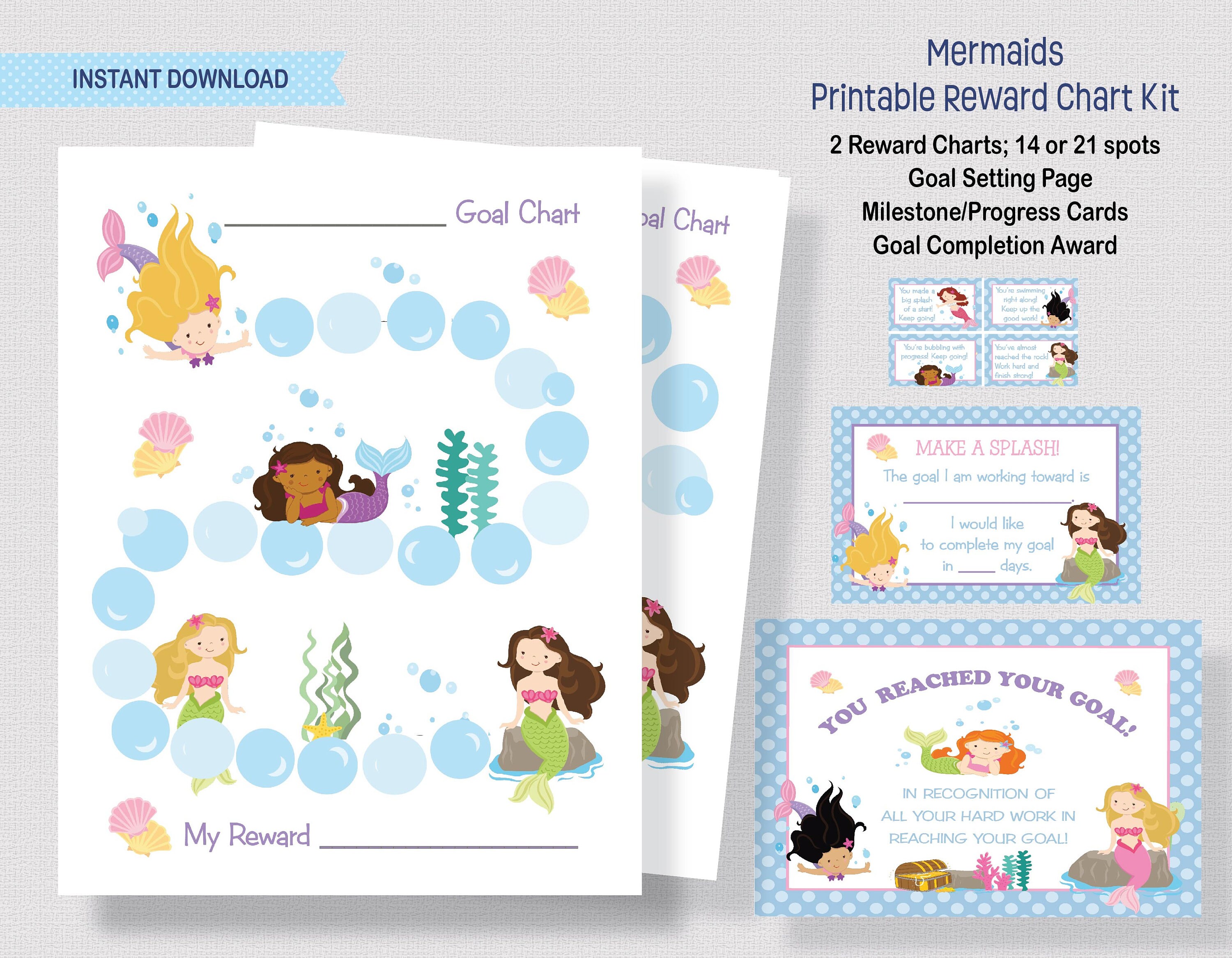 PRINTABLE REWARD Chart for Kids, Mermaids Reward Chart for Girls, Cute ...