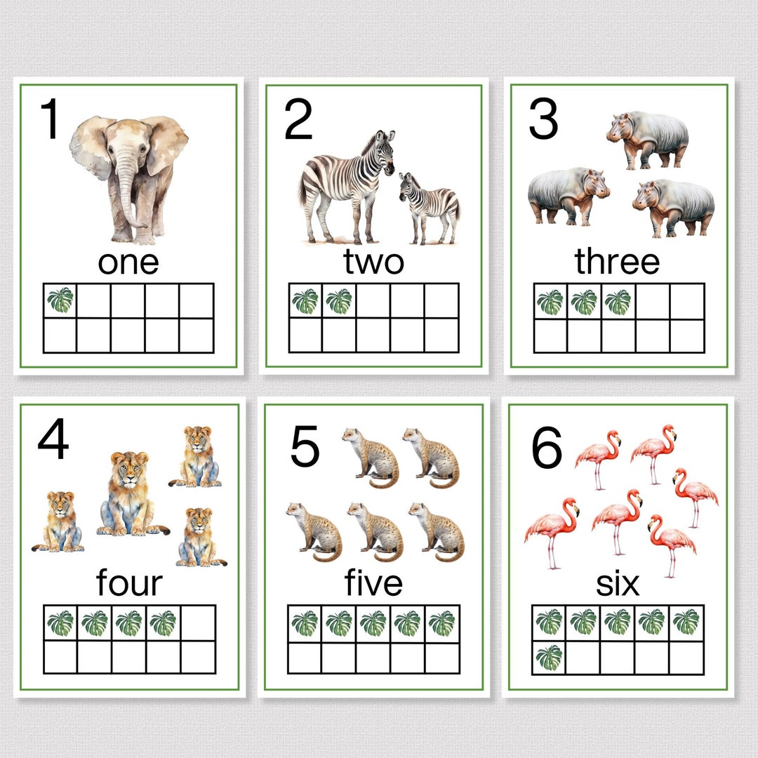JUNGLE NUMBER POSTERS, Printable Safari Theme Numbers 1-20 With Tens ...