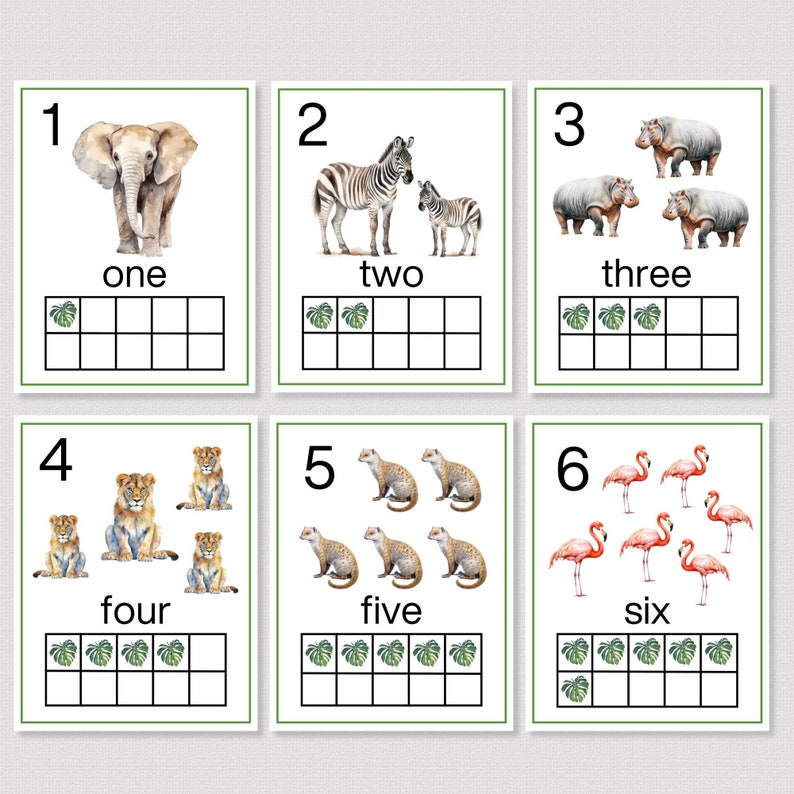 JUNGLE NUMBER POSTERS, Printable Safari Theme Numbers 1-20 With Tens ...