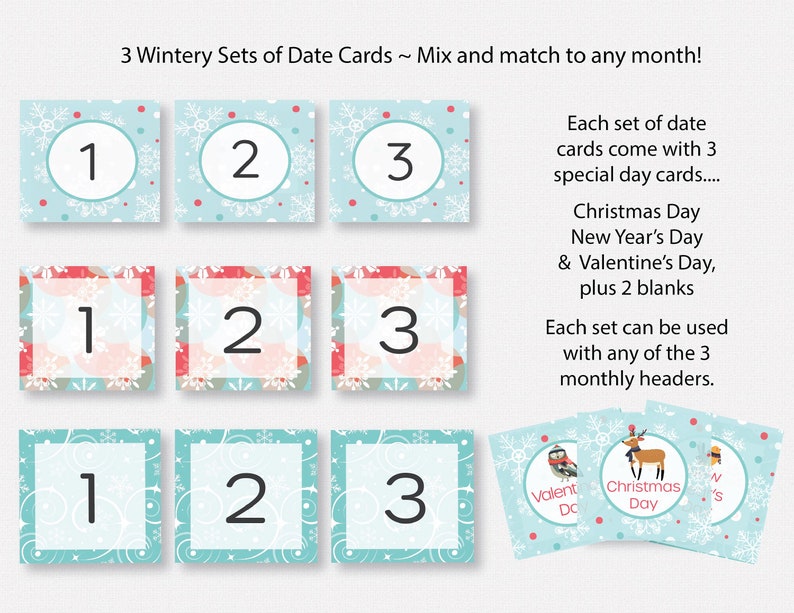 WINTER WOODLAND CLASSROOM Calendar Set, Printable December, January ...