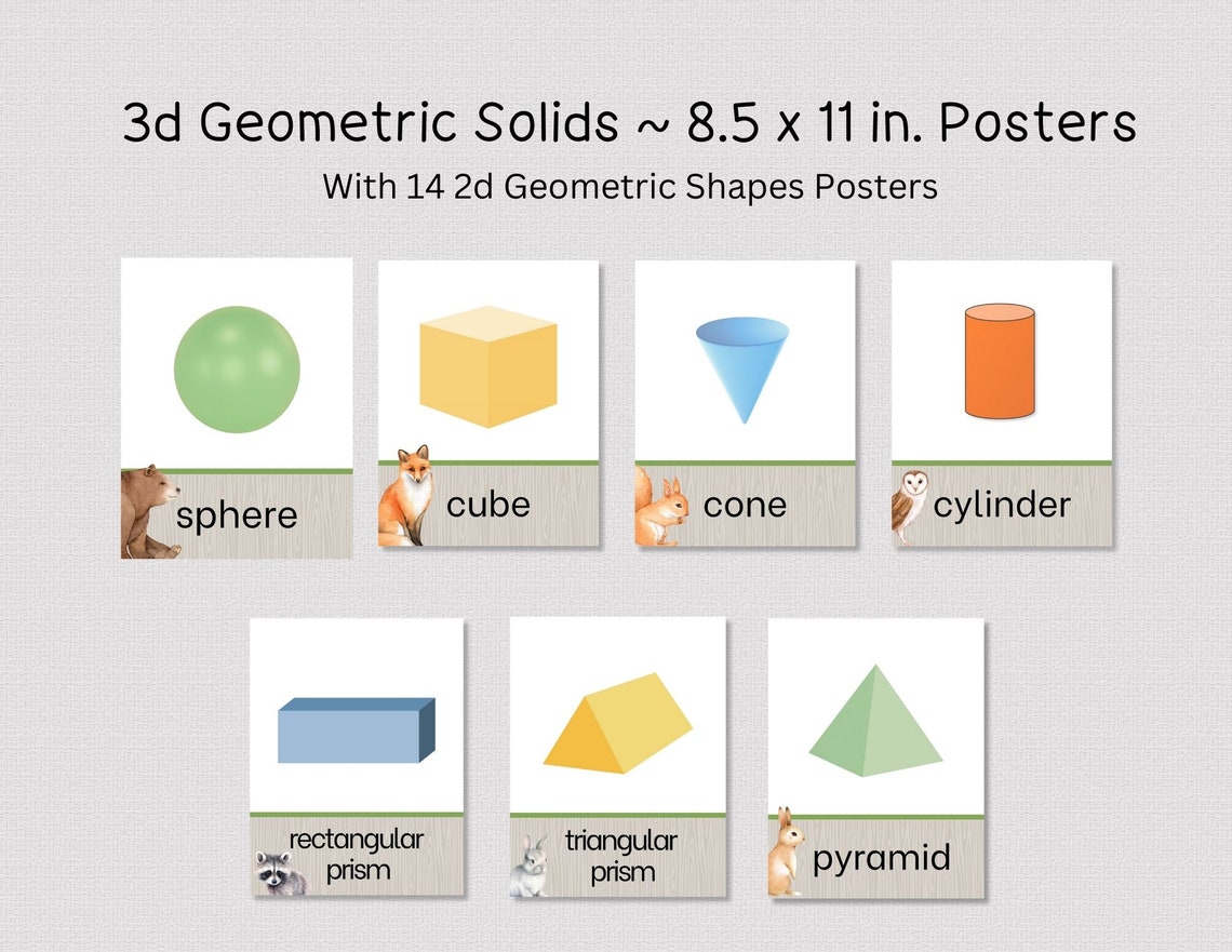 2D and 3D SHAPES POSTERS for Classroom, Set of 21 Printable Woodland ...