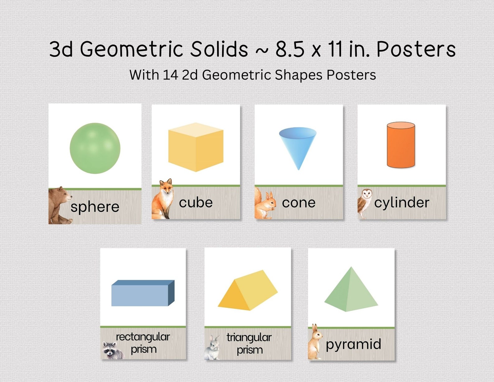 2D and 3D SHAPES POSTERS for Classroom, Set of 21 Printable Woodland ...