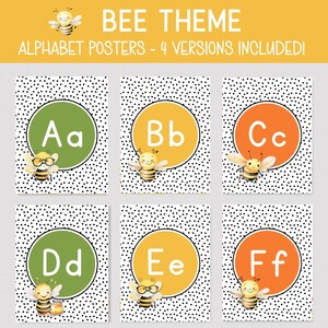BEE THEME ALPHABET Posters, Printable Honey Bee Alphabet, 4 Versions ...