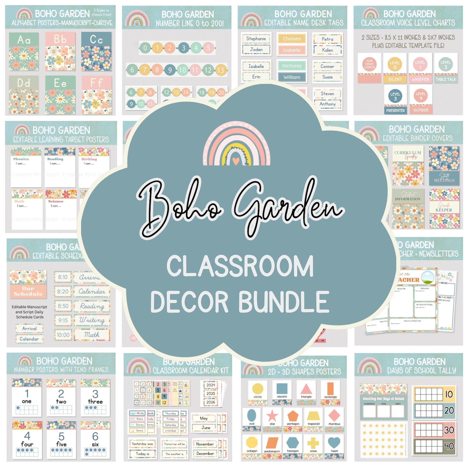 BOHO GARDEN CLASSROOM Decor Bundle, Printable Boho Theme Classroom ...