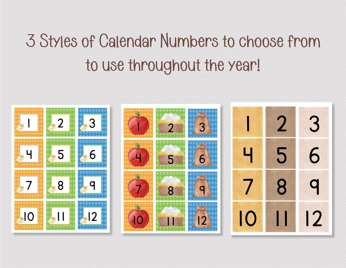 FARM THEME CLASSROOM Calendar, Printable Farm Calendar Bulletin Board ...