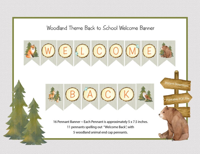 BACK TO SCHOOL Printable Banner, Welcome Back Woodland Theme Classroom ...