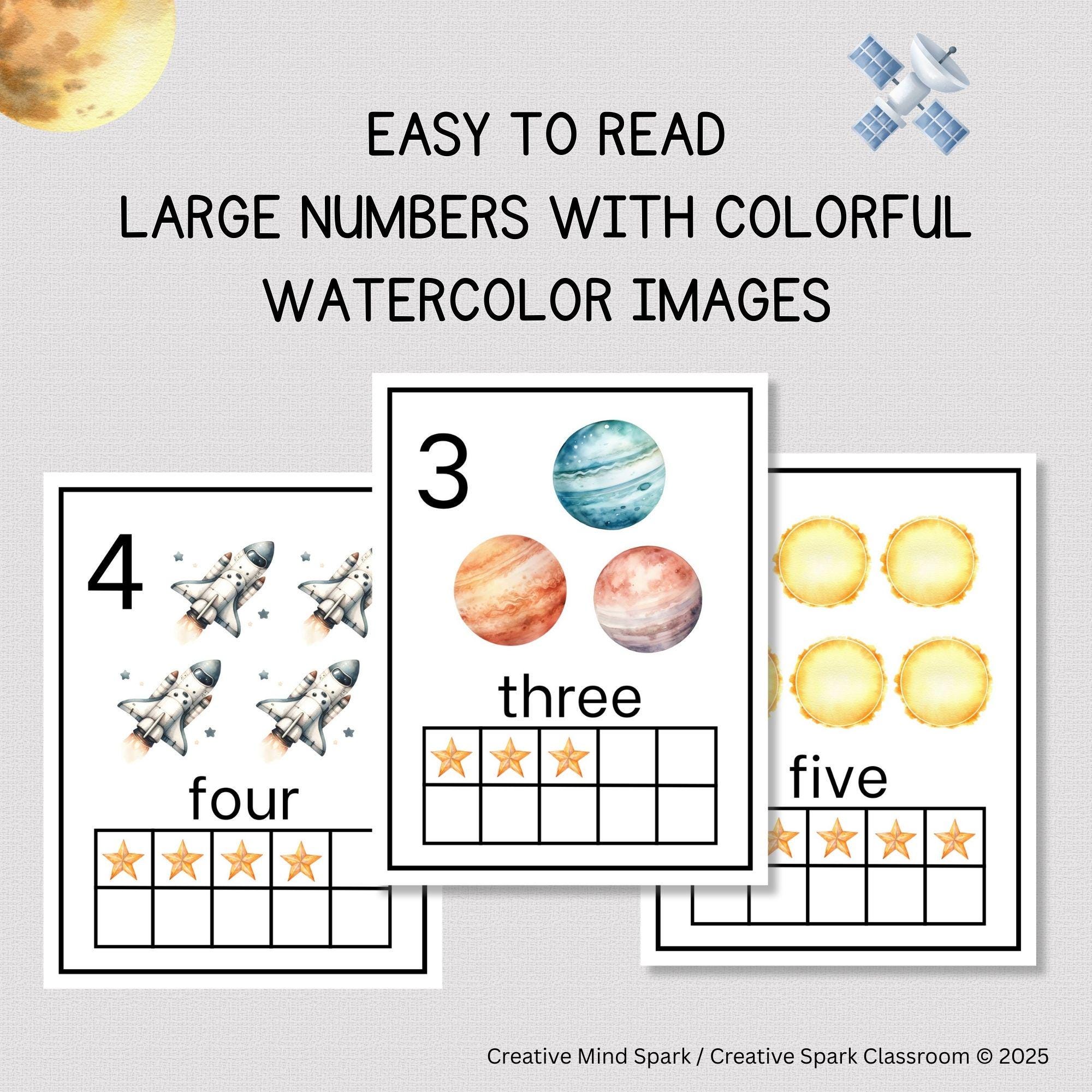 PRINTABLE SPACE NUMBER Posters, Outer Space Numbers 1-20, Classroom ...