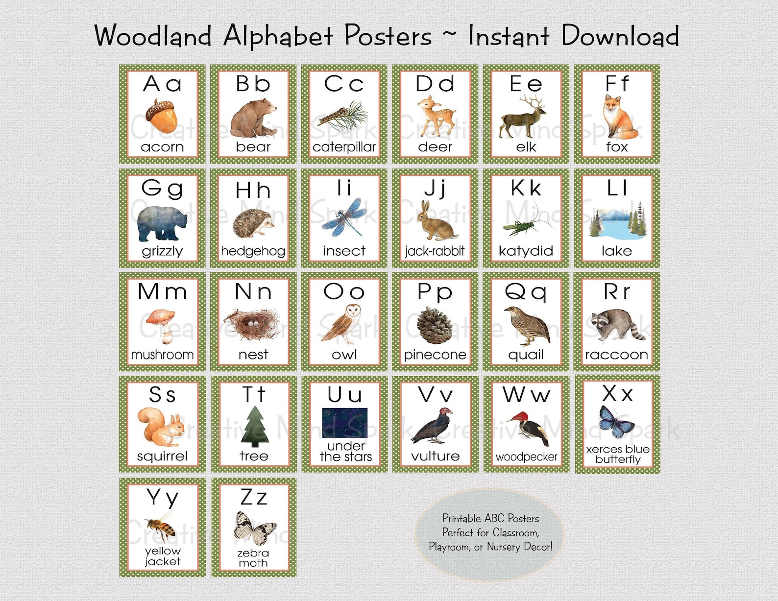 WOODLAND ALPHABET POSTERS Printable Woodland Theme Alphabet - Etsy