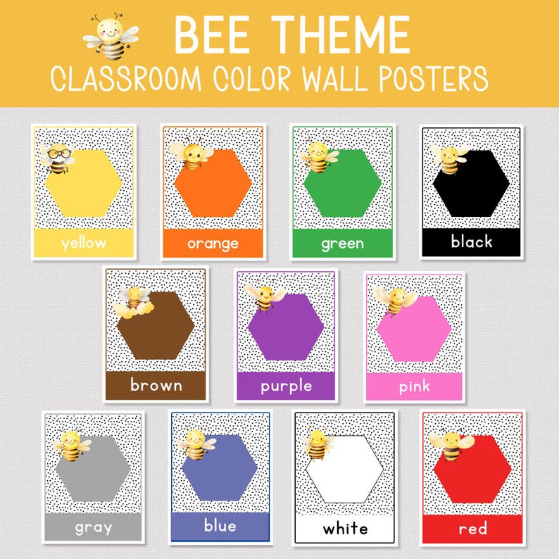 BEE THEME COLOR Posters for Classroom, Printable Honey Bee Theme Color ...