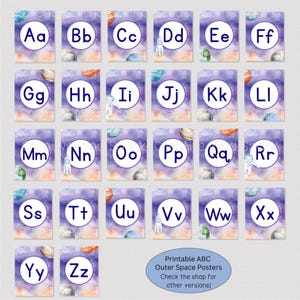 SPACE THEME ALPHABET Posters, Printable Manuscript Alphabet, Outer ...