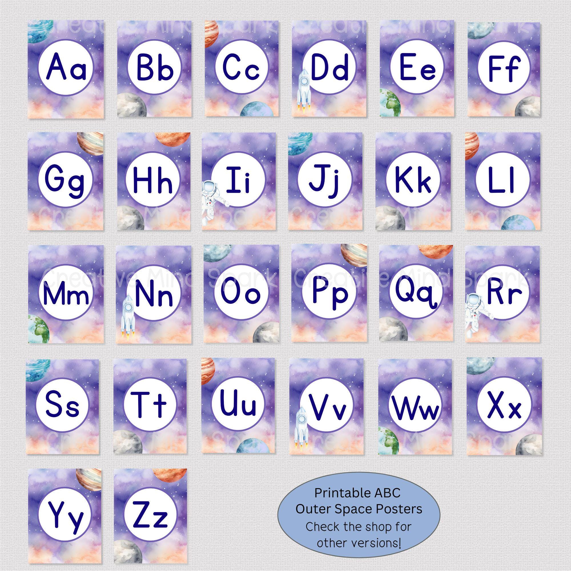 SPACE THEME ALPHABET Posters, Printable Manuscript Alphabet, Outer ...