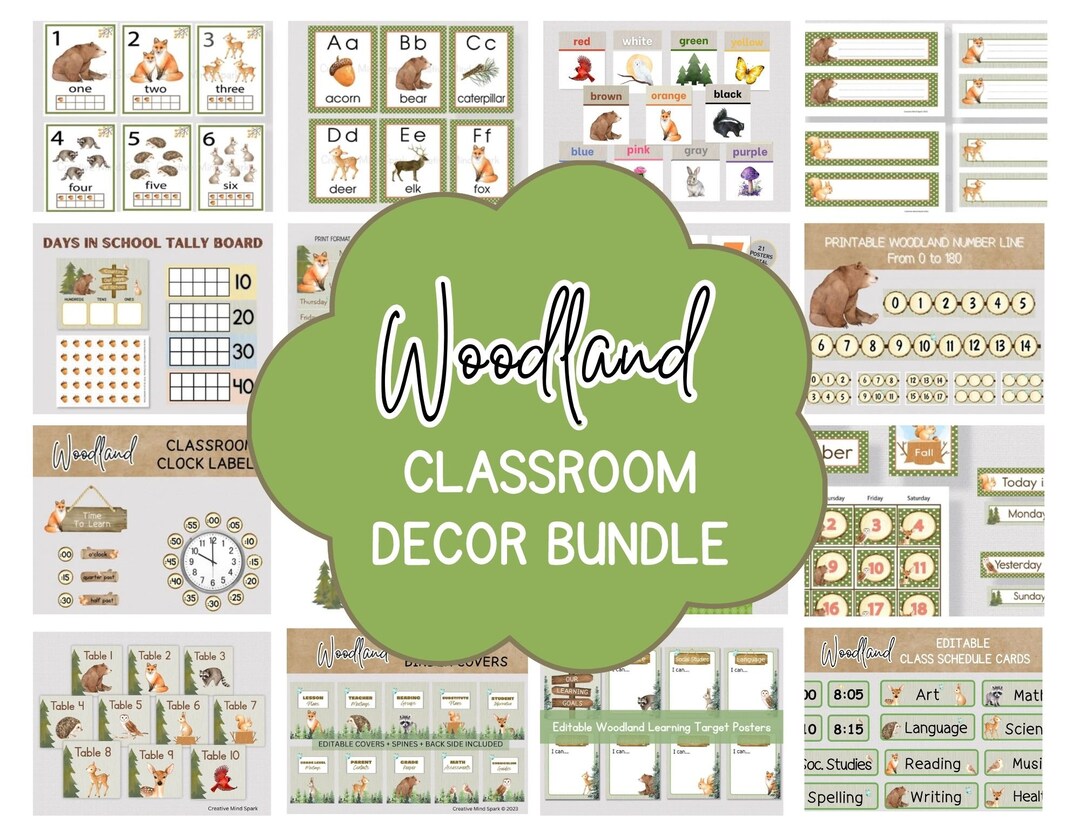 WOODLAND CLASSROOM DECOR Bundle, Printable Woodland Decor for Classroom ...
