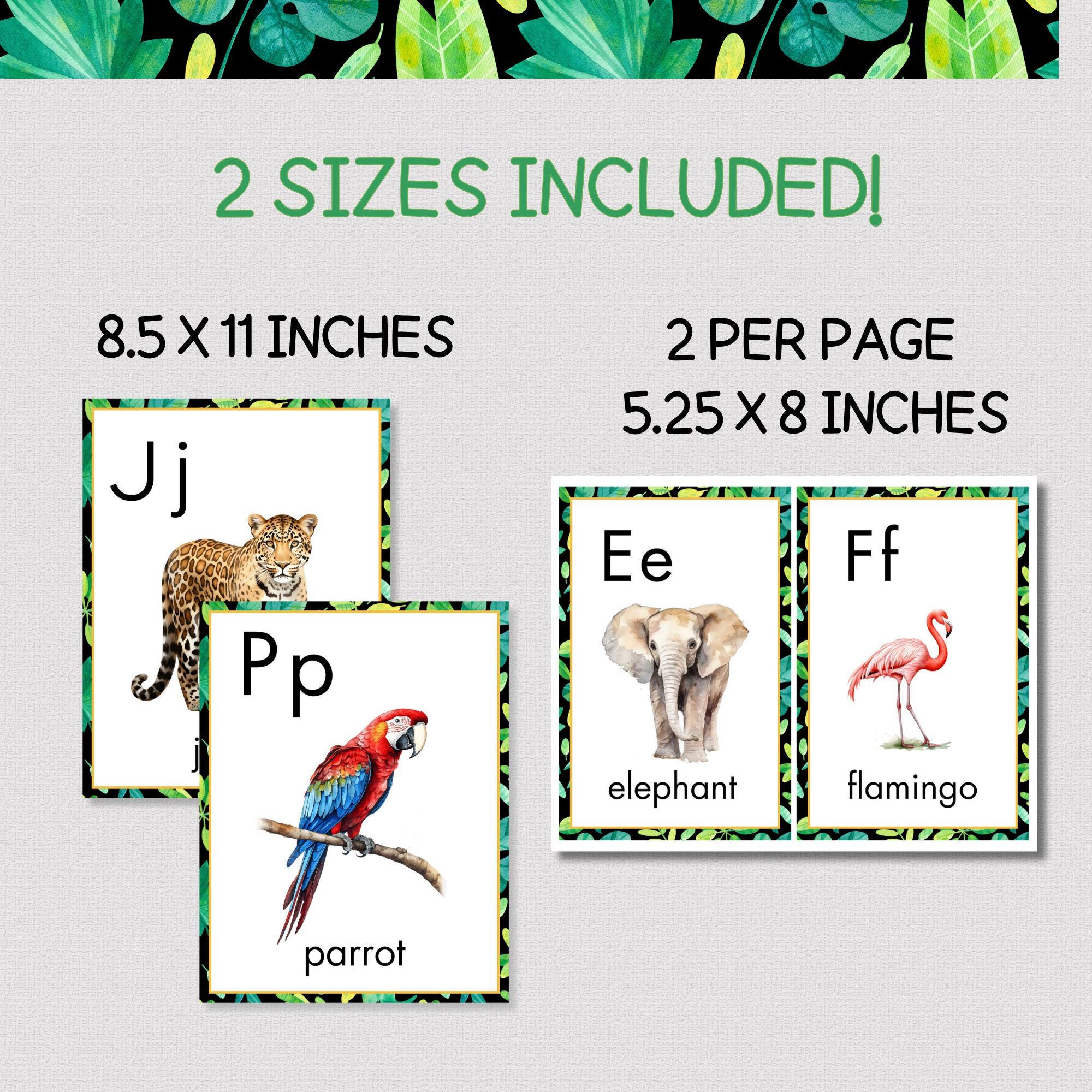 JUNGLE ALPHABET POSTERS, Printable Safari Animals Alphabet Posters, Abc ...