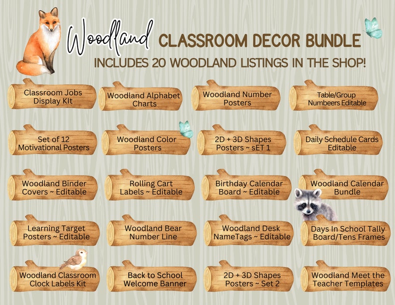 WOODLAND CLASSROOM DECOR Bundle Printable Woodland Decor for - Etsy