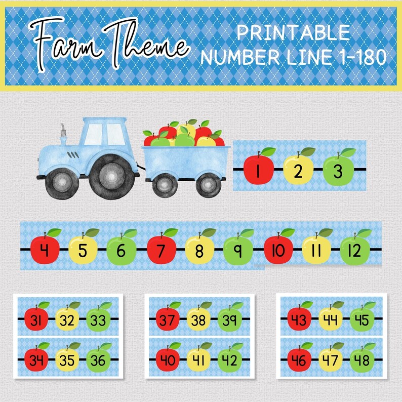 FARM THEME NUMBER Line for Classroom, Printable Apple Number Line, Farm ...