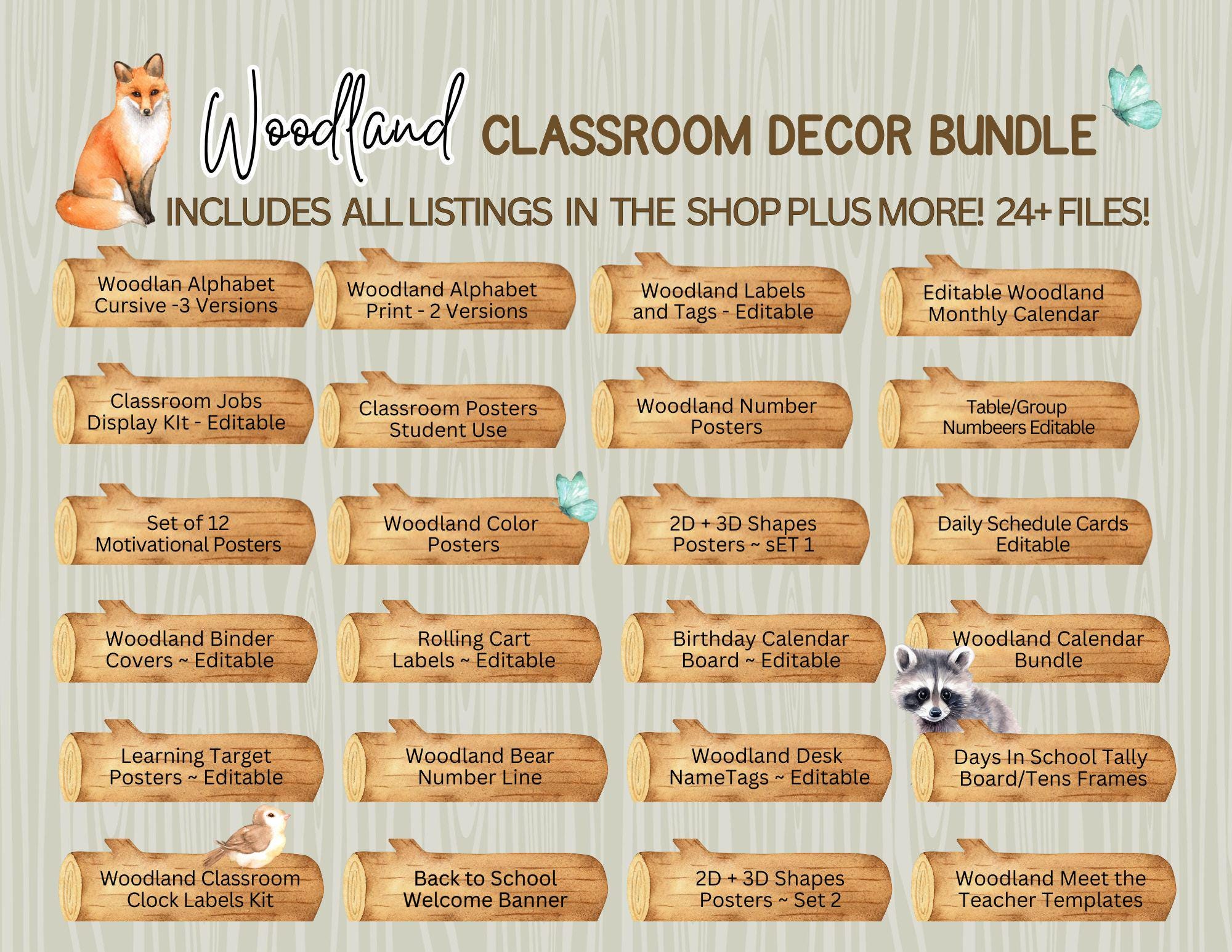 WOODLAND CLASSROOM DECOR Bundle, Printable Woodland Decor for Classroom ...