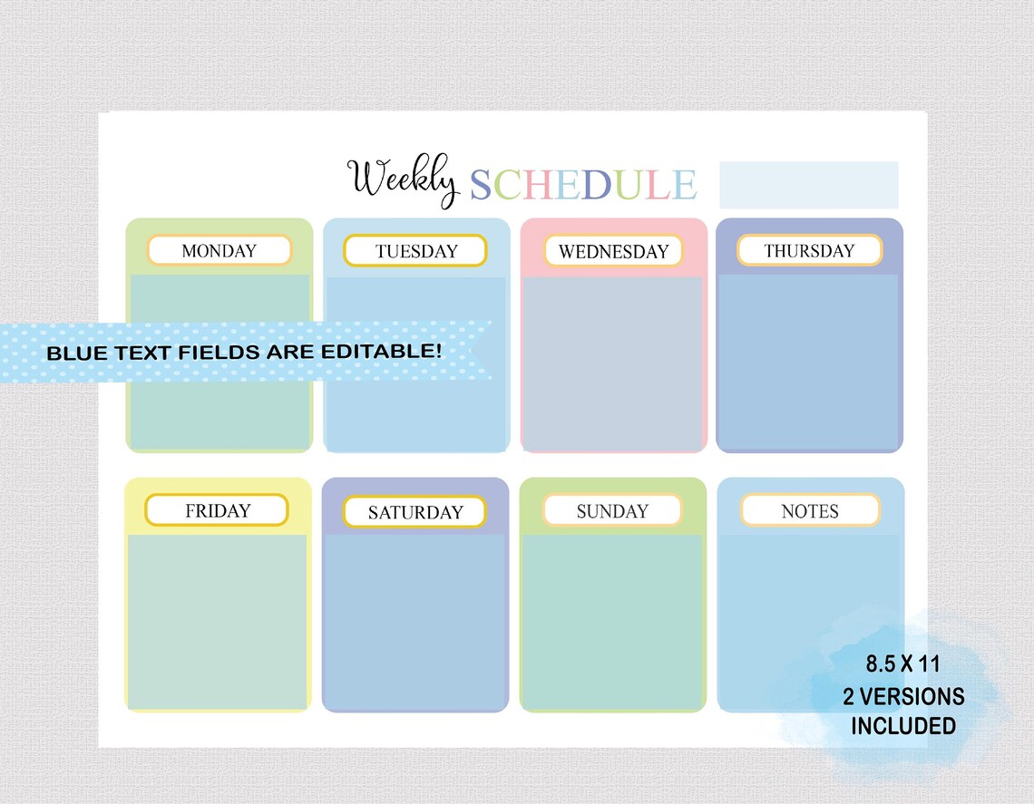 Kids Weekly Planner Printable, Editable Kids Weekly Schedule, Editable ...