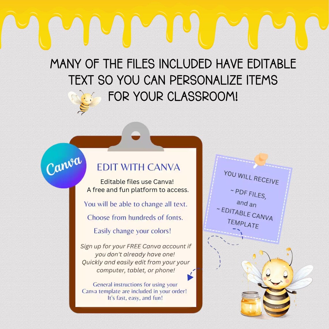 BEE THEME CLASSROOM Decor Bundle, Printable Honeybee Theme Classroom ...