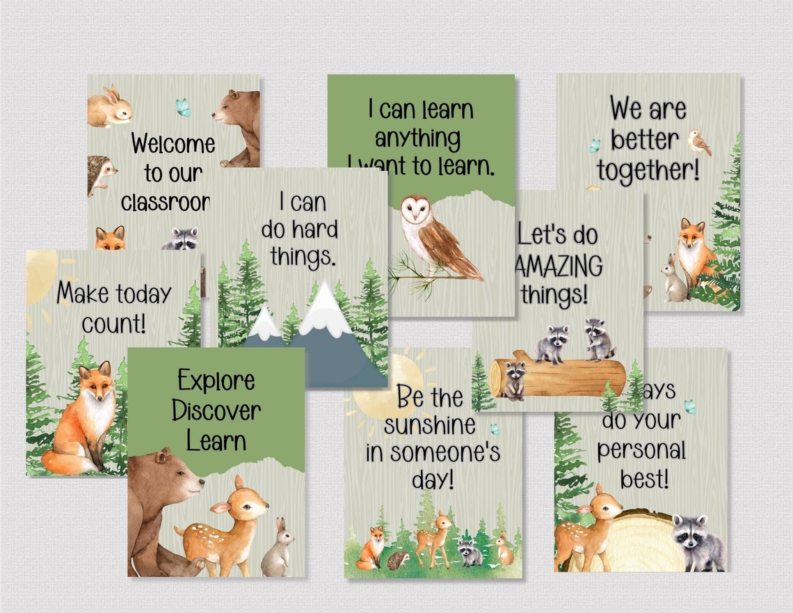 WOODLAND Motivational Posters for Classroom, Printable Woodland Mindset ...