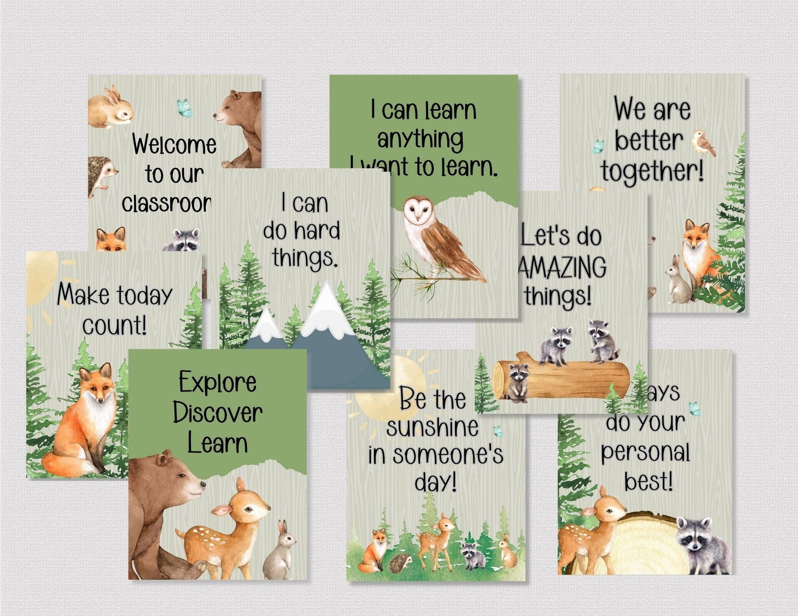 WOODLAND Motivational Posters for Classroom, Printable Woodland Mindset ...