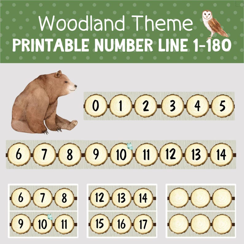 WOODLAND NUMBER LINE for Classroom, Printable Woodland Bear Number Line ...