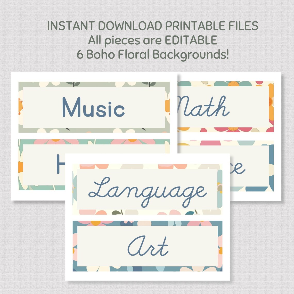 PRINTABLE CLASSROOM SCHEDULE Cards, Boho Garden Editable Cards for ...