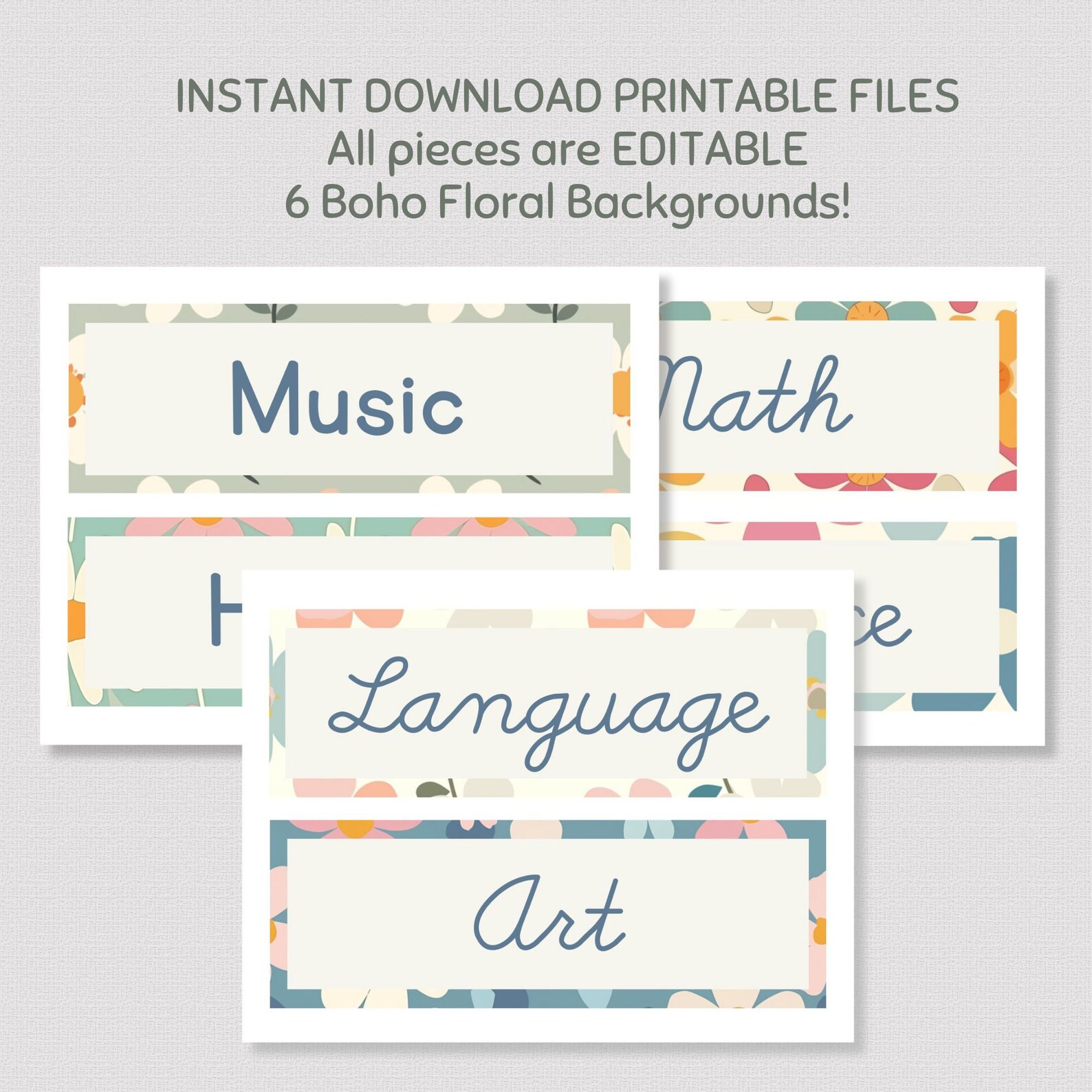 PRINTABLE CLASSROOM SCHEDULE Cards, Boho Garden Editable Cards for ...