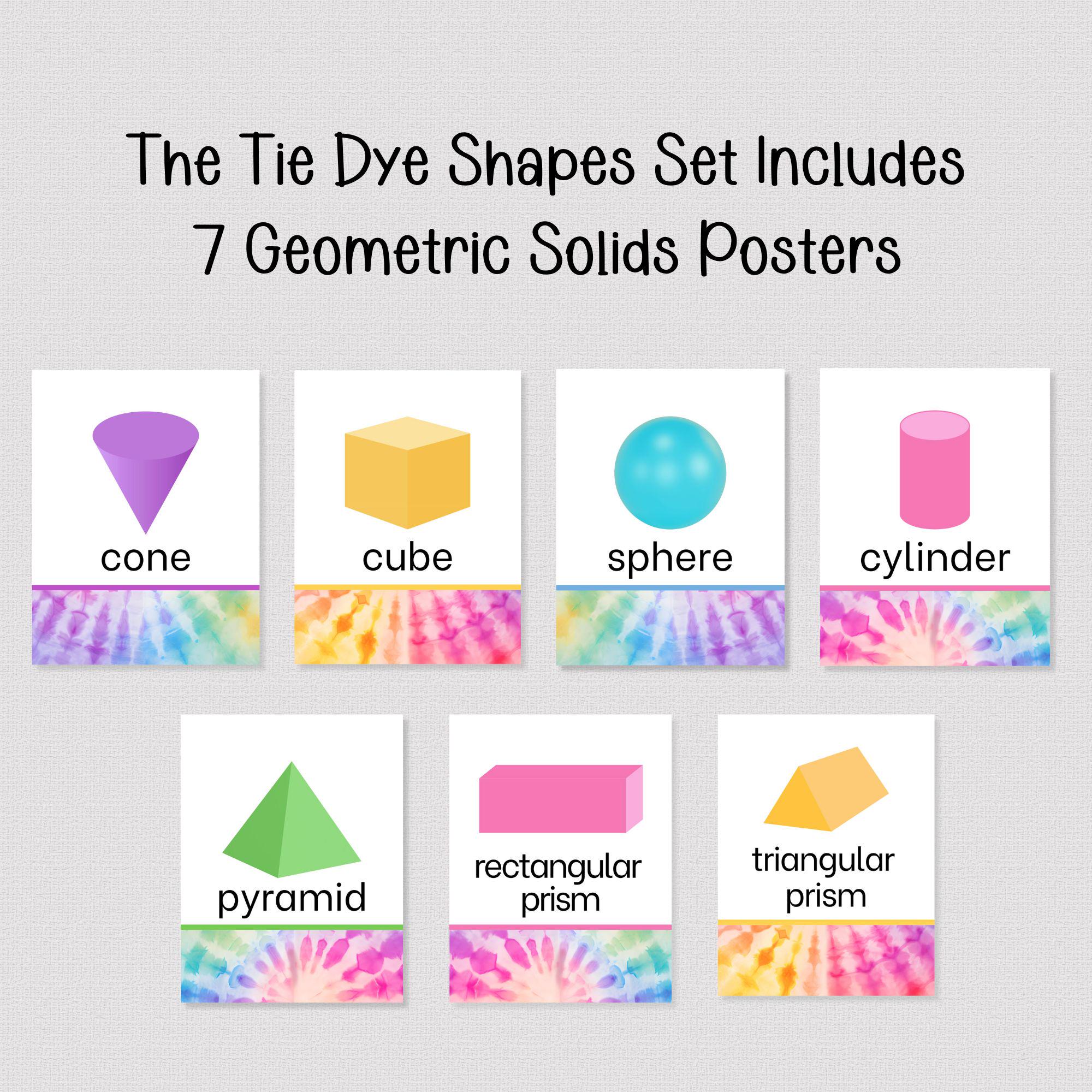 TIE DYE THEME 2D and 3D Shapes Posters for Classroom, Colorful, Bright ...