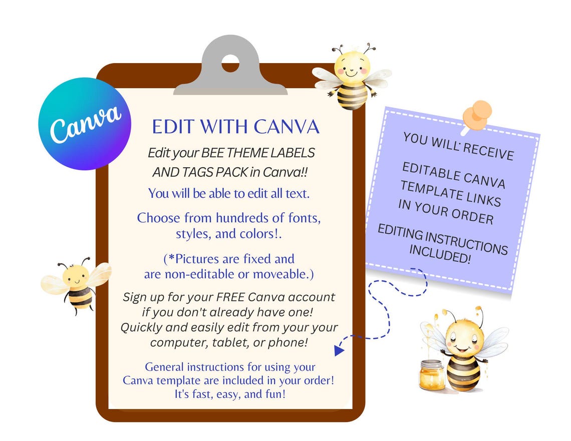 BEE THEME CLASSROOM Labels and Tags, Large Set of Editable Bee Labels ...