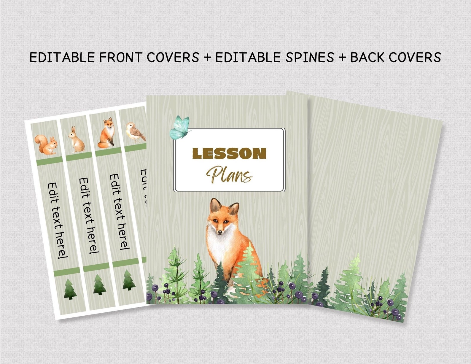 WOODLAND BINDER COVERS, Set of 10, Editable Binder Covers With Woodland ...