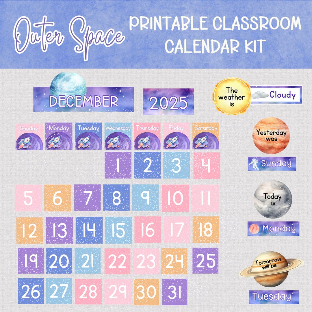 PRINTABLE SPACE THEME Classroom Calender, Instant Download Calendar ...