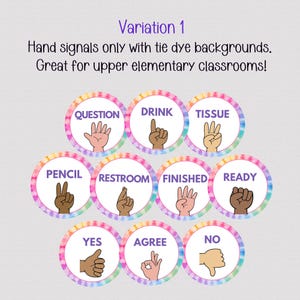 TIE DYE Printable Hand Signal Signs for Classroom Management, Colorful ...