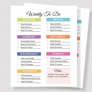 WEEKLY TO DO List for Kids Editable File, Printable Kids Daily Chore ...