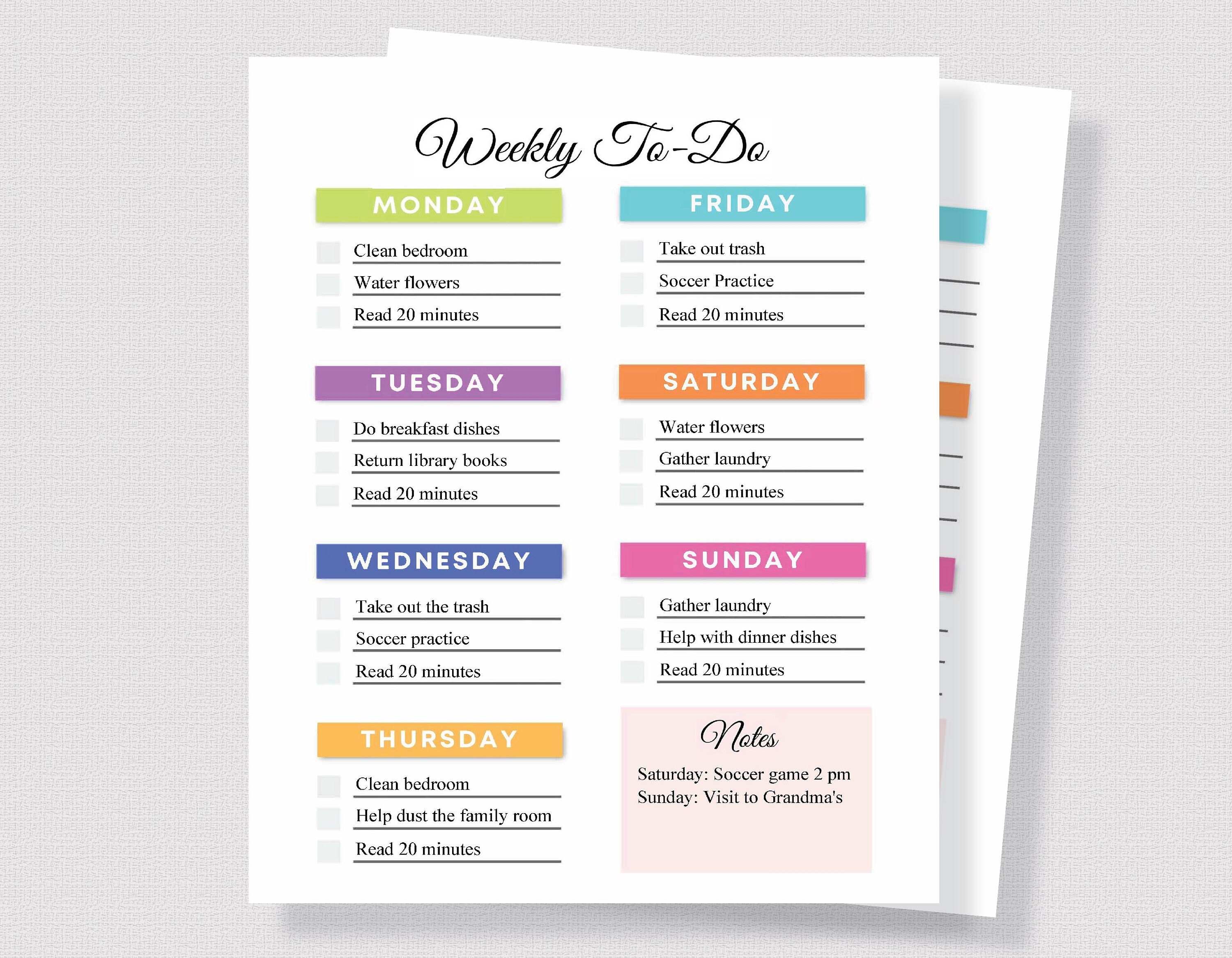 WEEKLY TO DO List for Kids Editable File, Printable Kids Daily Chore ...
