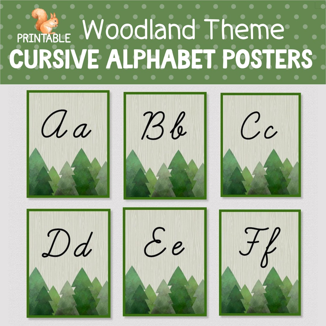WOODLAND CURSIVE ALPHABET, Printable Nature Theme Cursive Alphabet ...
