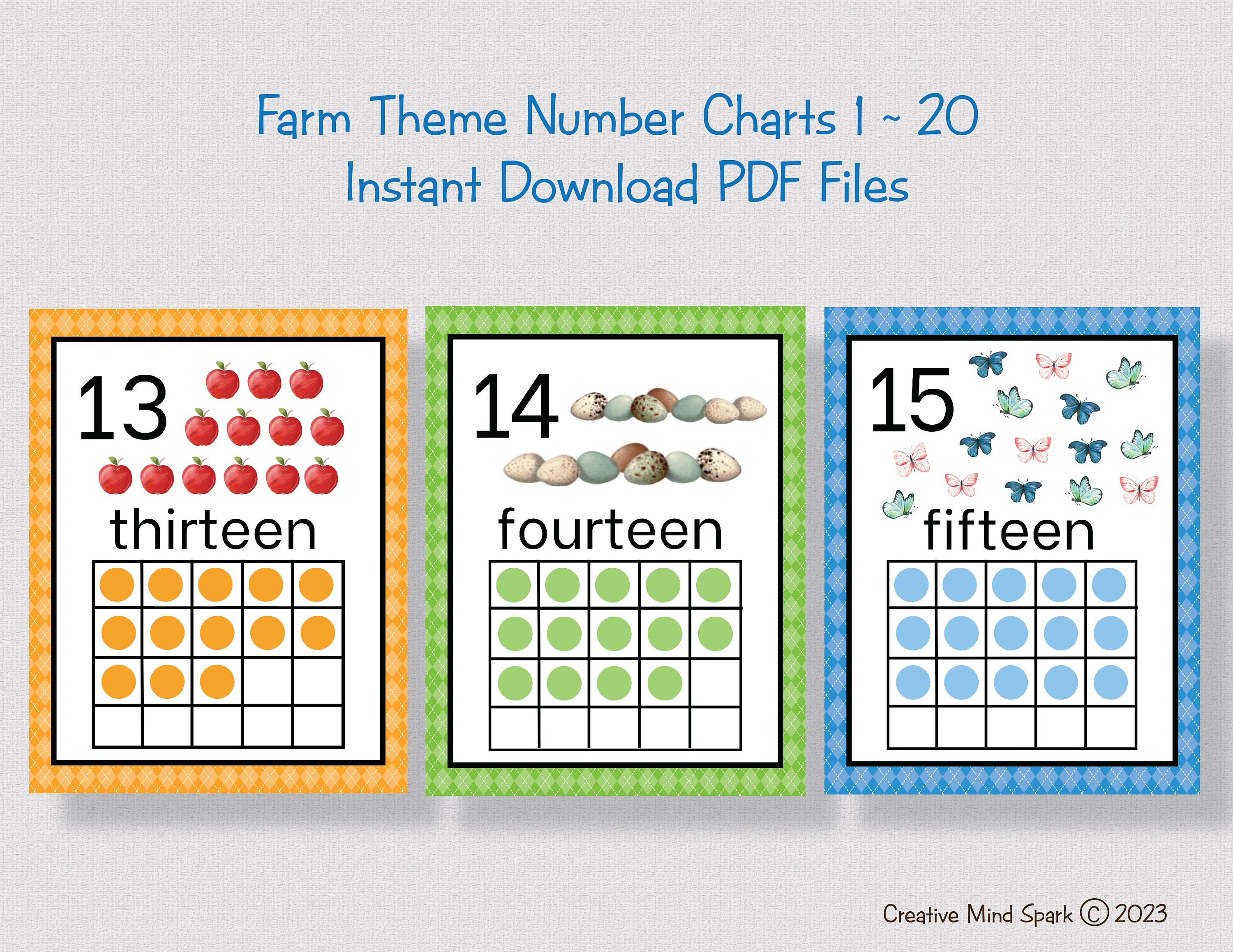 FARM THEME NUMBER Printable Posters, Farm Numbers 1-20 Classroom Wall ...