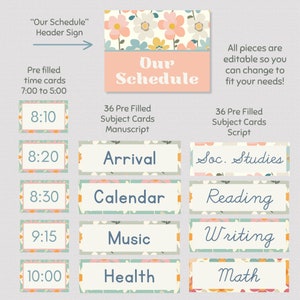 PRINTABLE CLASSROOM SCHEDULE Cards, Boho Garden Editable Cards for ...