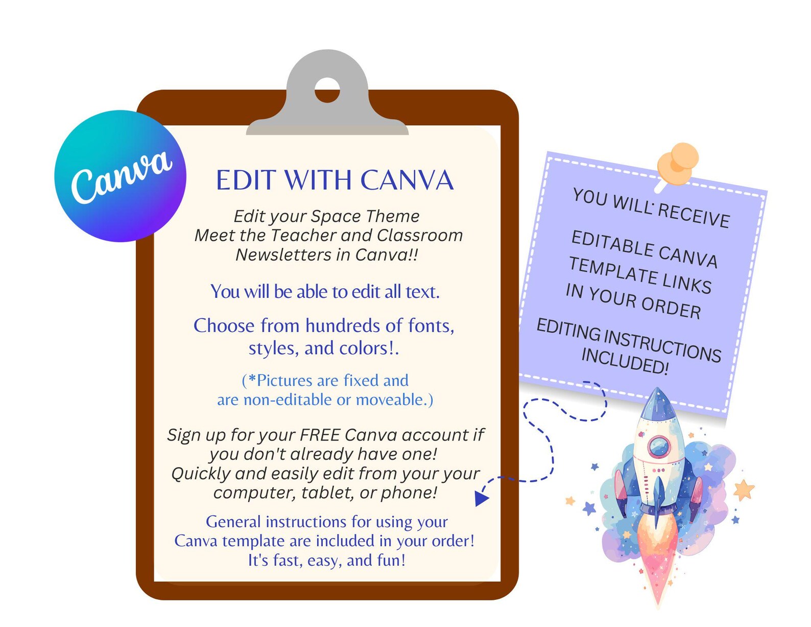 MEET THE TEACHER Space Theme Newsletter Templates, Canva Templates for ...