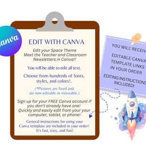 MEET THE TEACHER Space Theme Newsletter Templates, Canva Templates for ...