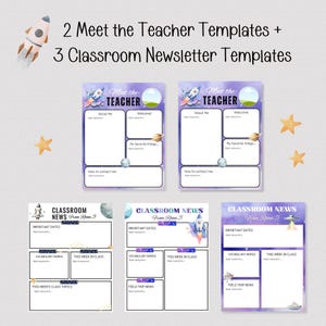 MEET THE TEACHER Space Theme Newsletter Templates, Canva Templates for ...