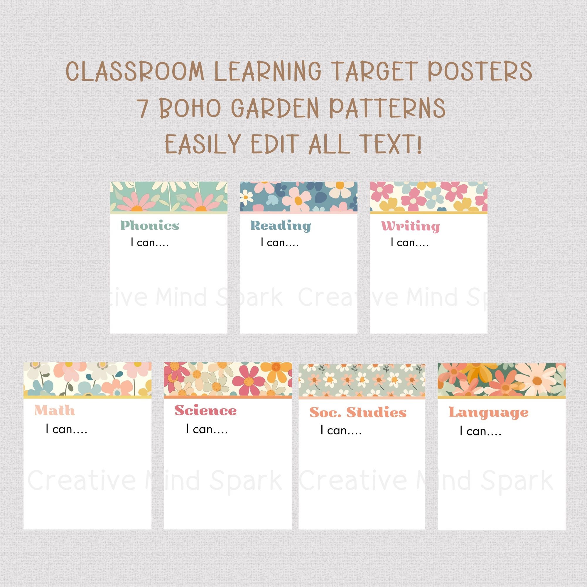 EDITABLE LEARNING TARGET Posters, Boho Garden Theme Learning Goal ...