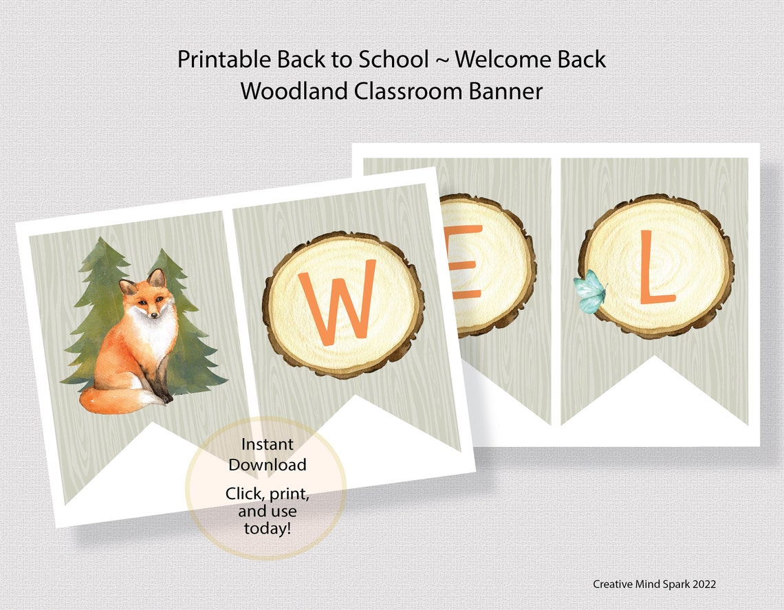 BACK TO SCHOOL Printable Banner, Welcome Back Woodland Theme Classroom ...