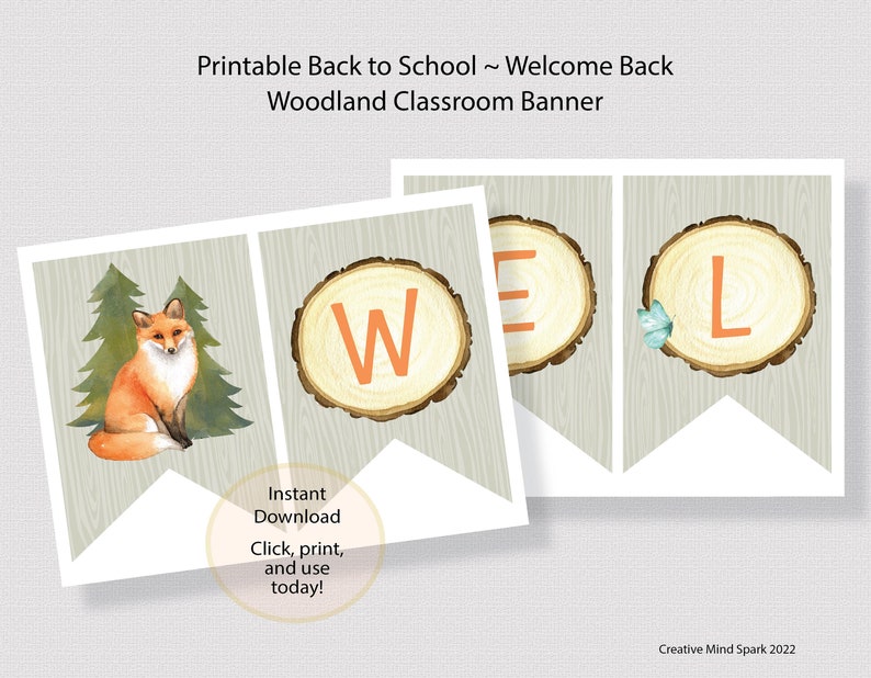 BACK TO SCHOOL Printable Banner, Welcome Back Woodland Theme Classroom ...