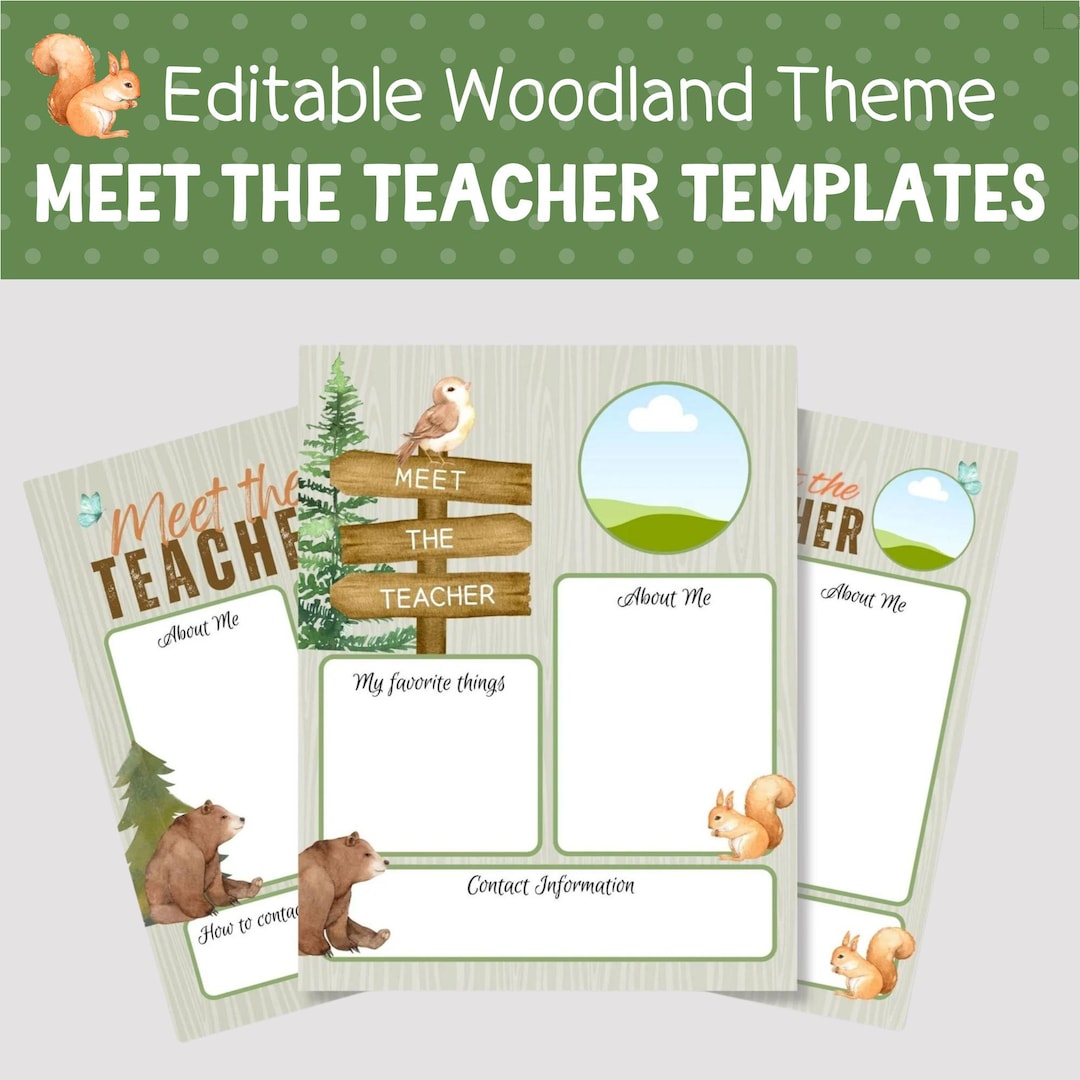 MEET THE TEACHER Woodland Themed Template, Canva Teacher Template for ...