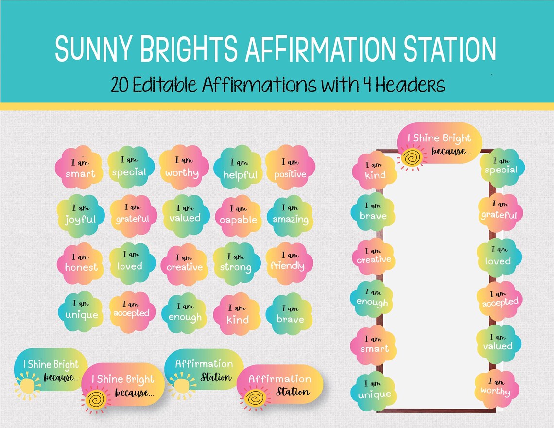 AFFIRMATION STATION CLASSROOM Decor, Sunny Brights Printable ...