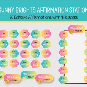 AFFIRMATION STATION CLASSROOM Decor, Sunny Brights Printable ...