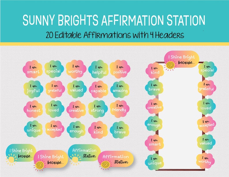 AFFIRMATION STATION CLASSROOM Decor, Sunny Brights Printable ...