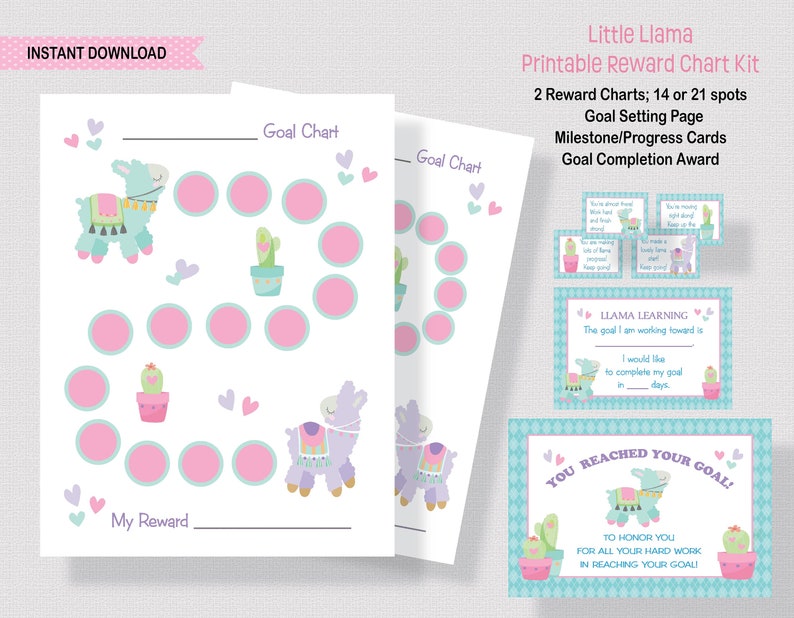 PRINTABLE LLAMA REWARD Chart Kit, Girls Llama Reward Chart, Cute Llama ...
